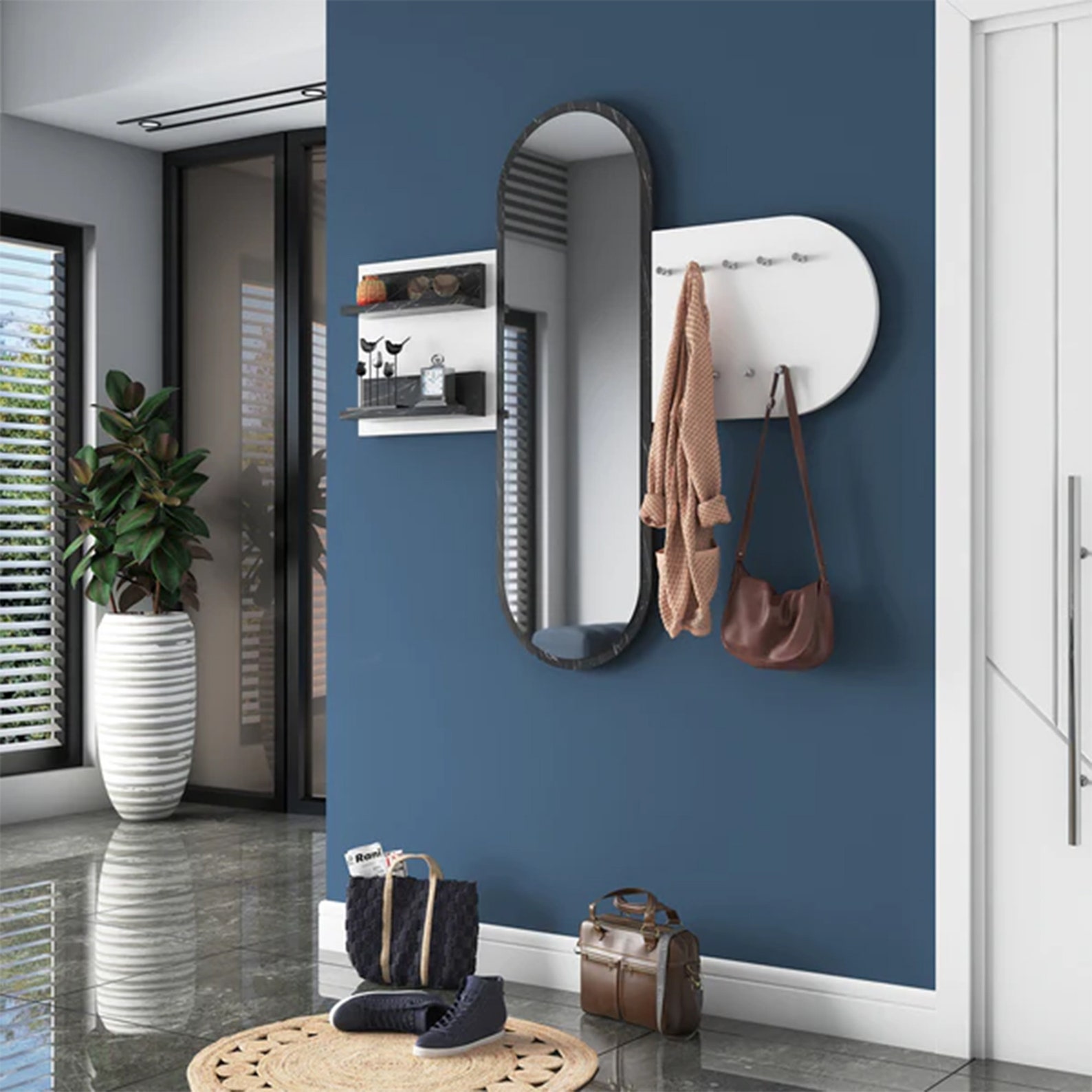 Mirrored Wall Hanger Full Length Mirror, Walnut ,white Cloakroom ...