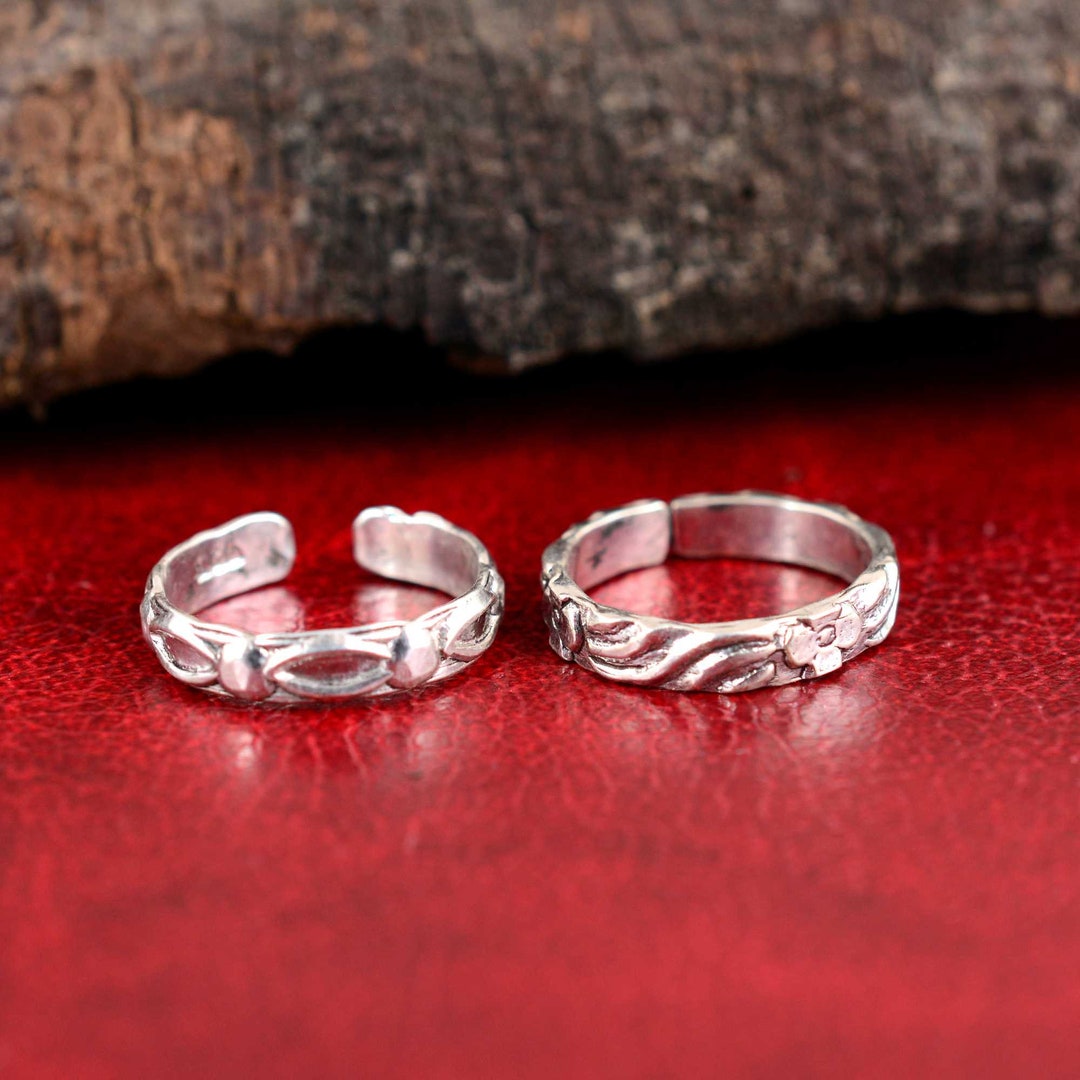 Adjustable Toe Ring, Two Different Pair of Toe Silver Ring, Fancy Toe ...