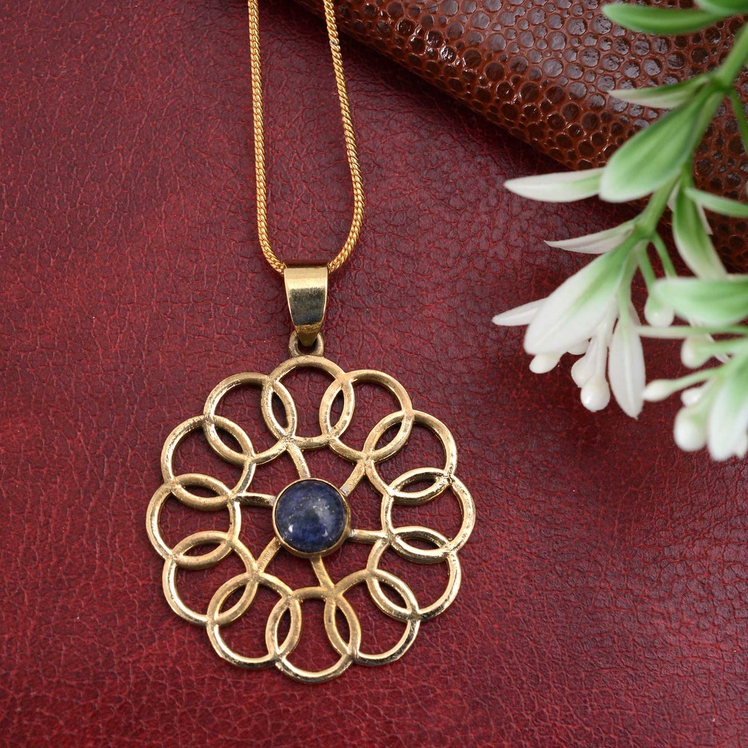 Lapis Lazuli Gold Plated Mandala Flower Necklace Sacred Geometry ...