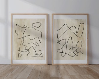 Abstract Neutral Tone Single Line Art Print Set of 3 - Etsy UK