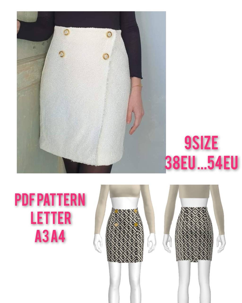 Womens Wrap Skirt Sewing Pattern|9sizes 38eu-54eu|mini Skirt Pattern ...