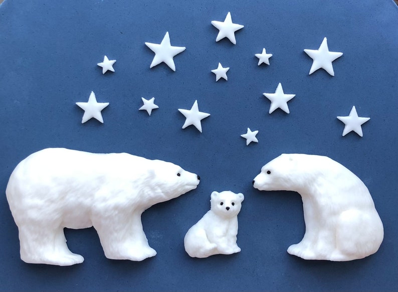 Polar Bear Family Edible Christmas Cake Decorations Toppers, Sugarpaste ...