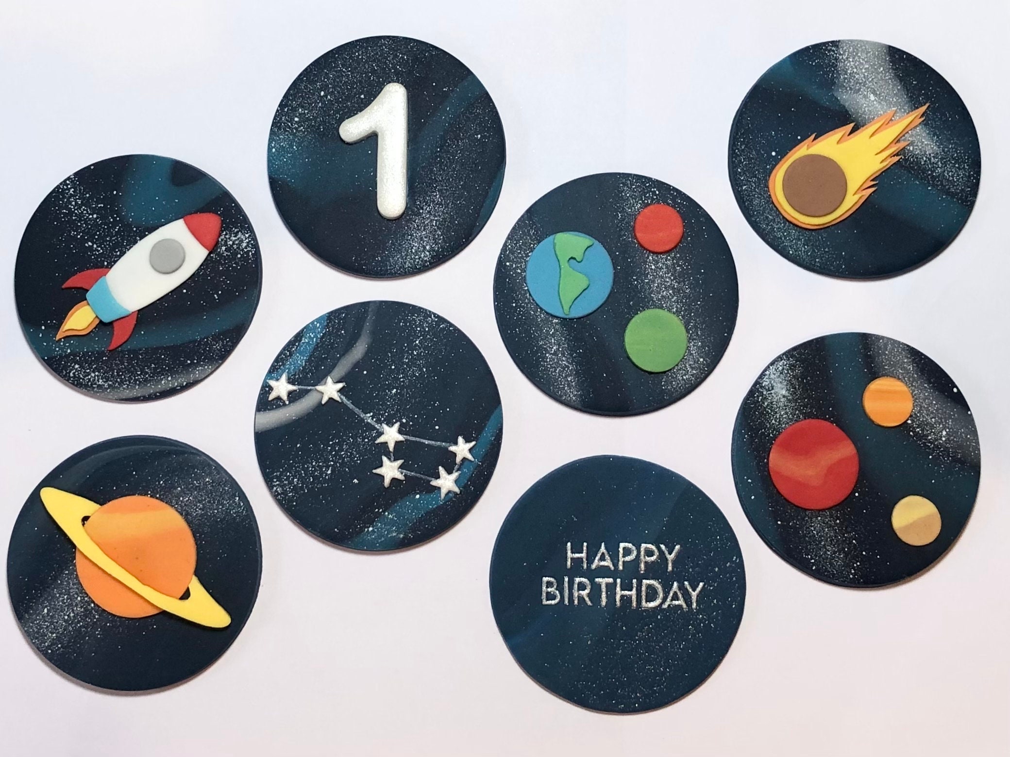 Solar System Planets Edible Cake Toppers for Birthday, Bright Colours ...