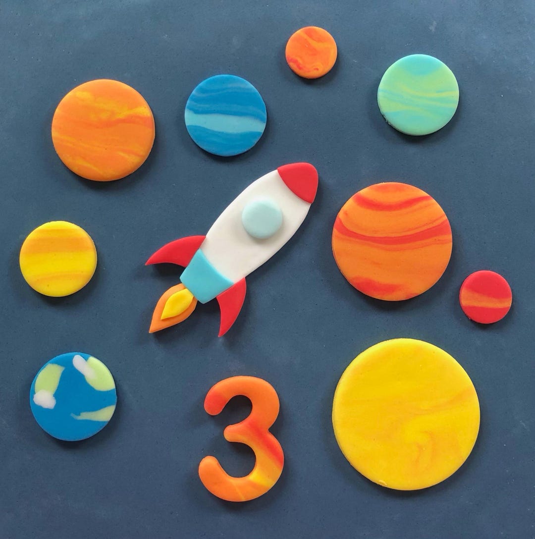 Solar System Birthday Cake Toppers, Edible, Handmade & Marbled 2D ...