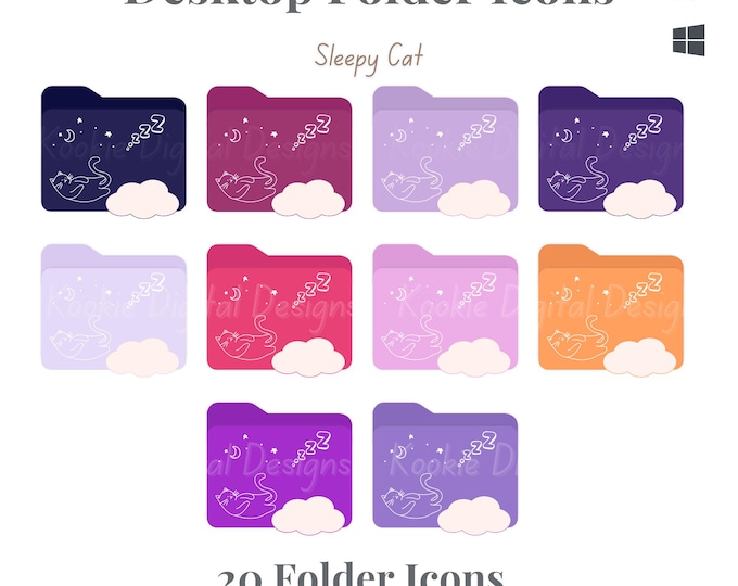 Kawaii Cat Folder Icons + Wallpapers | Cozy Mac Desktop (digital ...