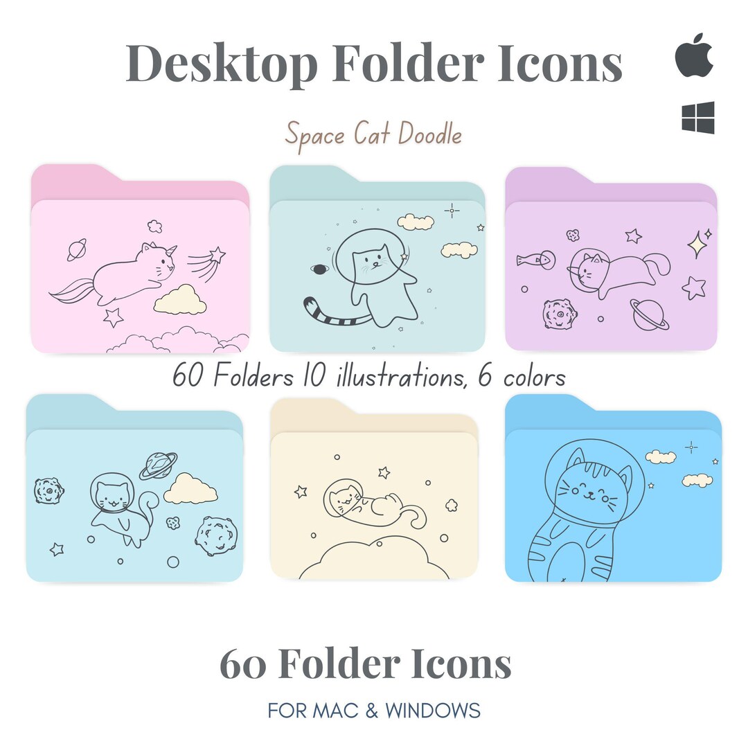 60 Pastel Cat Desktop Folder Icons: Mac & Windows (PNG, ICNS, ICO ...