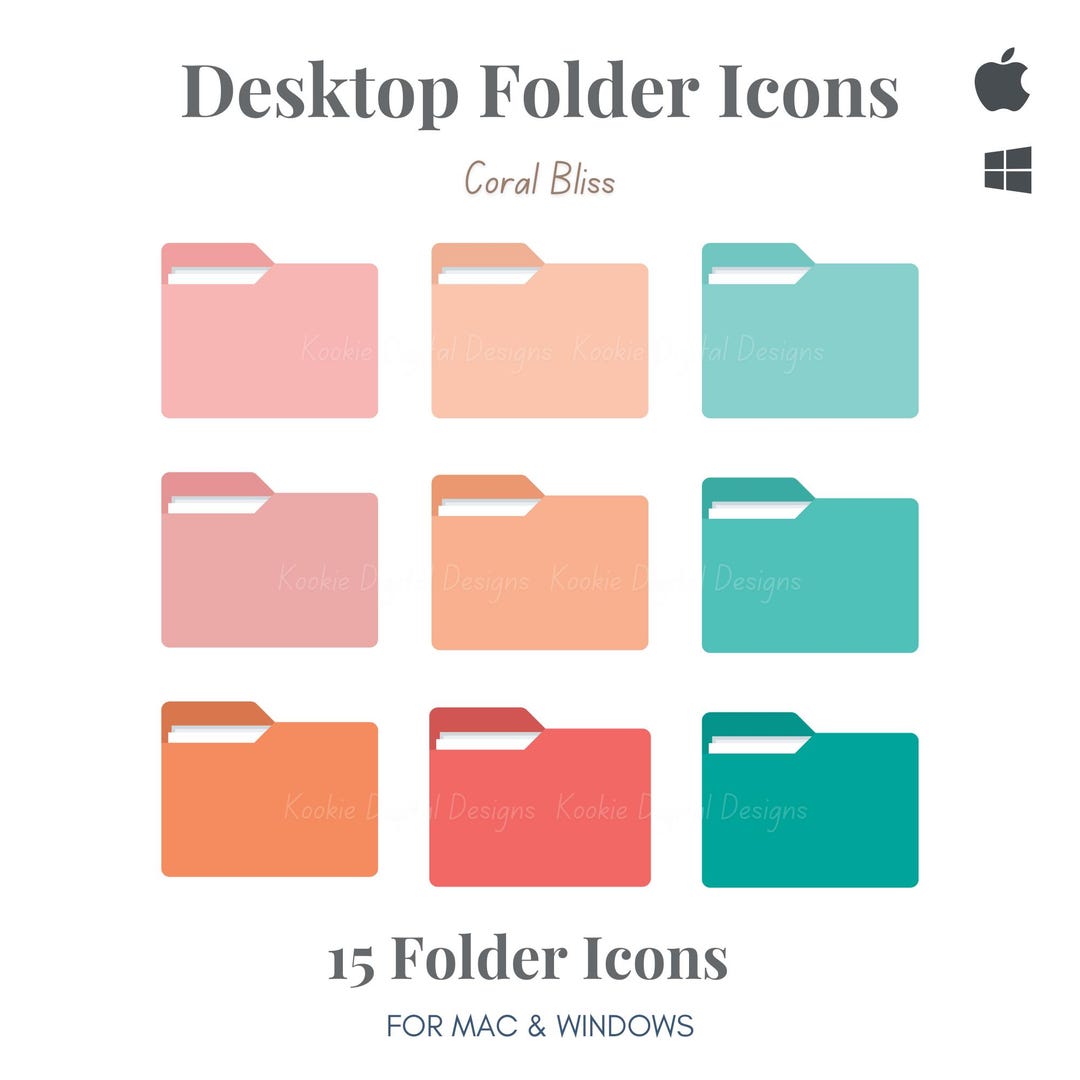 Coral Bliss Desktop Folder Icons for Mac and Windows (digital Download ...