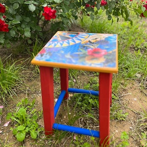 Painted Wooden Stool | Decorative Stool | Square Stool - Etsy