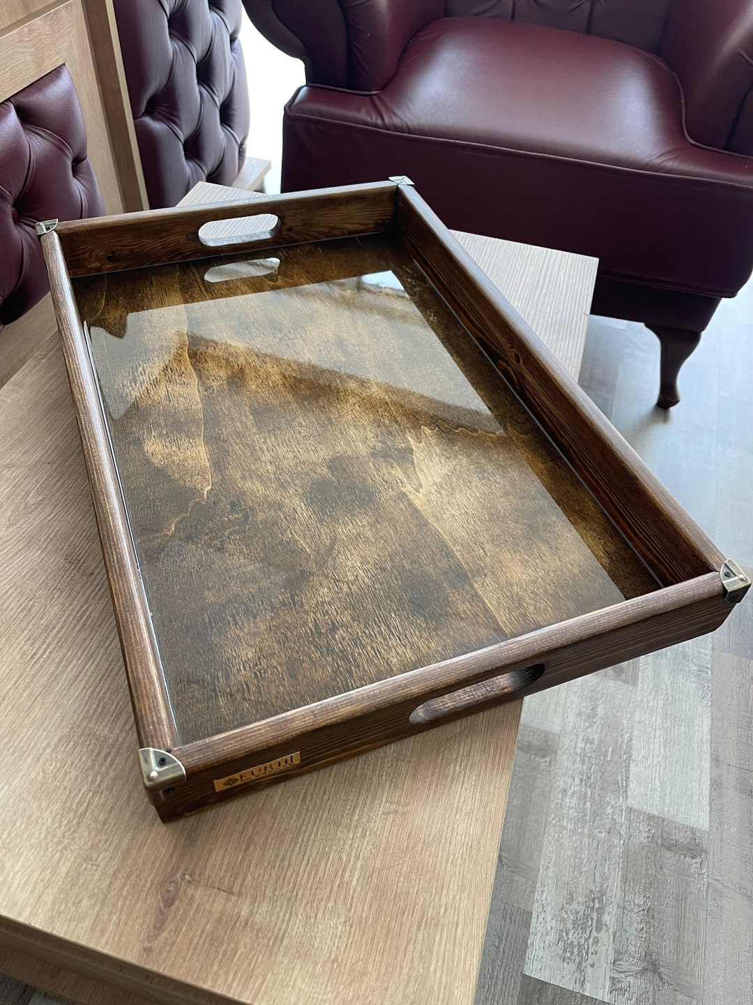 Rectangular Self-handled Serving Tray, Handcrafted Wooden Tray, Massive ...