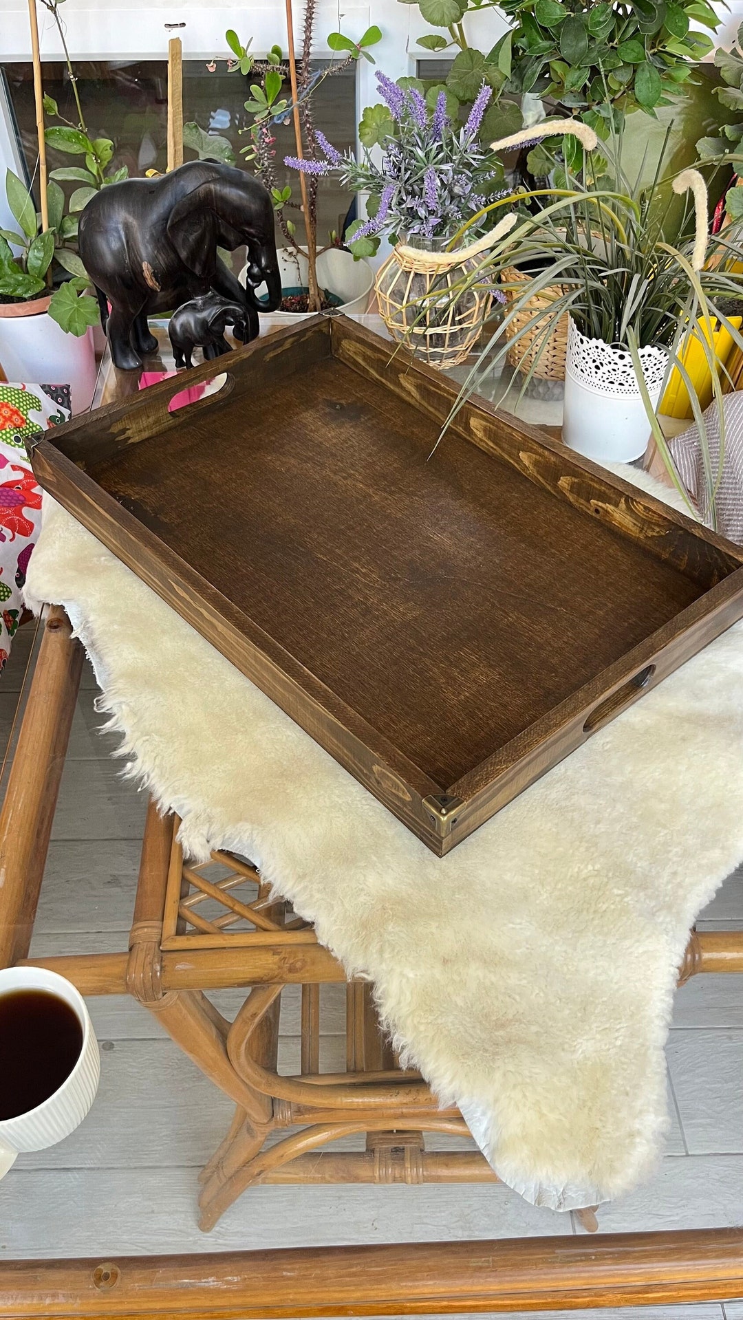 Handcrafted Wood Serving Tray: Burn Amber, Self-handled Design - Etsy
