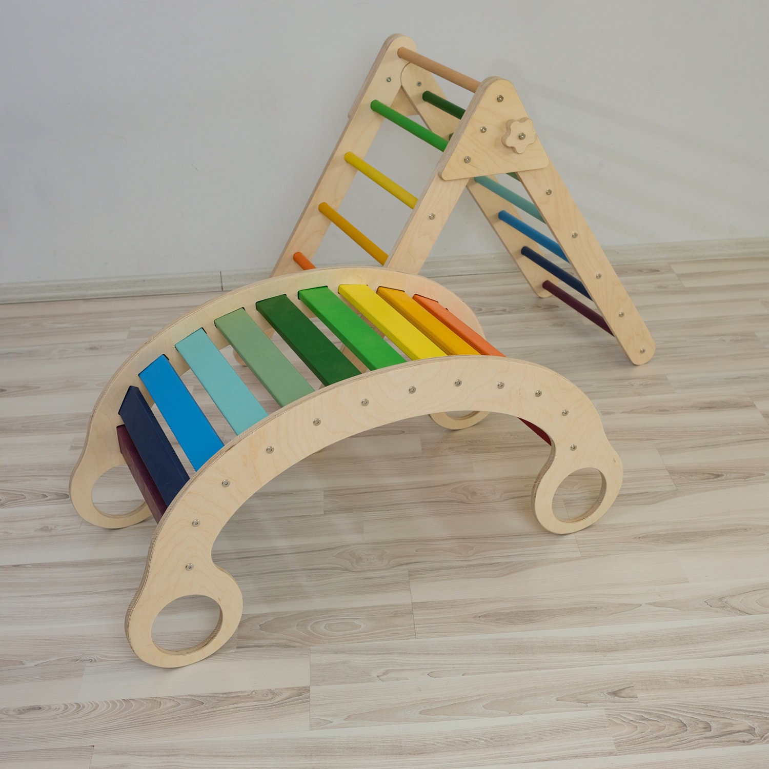 Wooden Foldable Climbing Pikler Triangle, Rainbow Climbing-slide Ramp ...