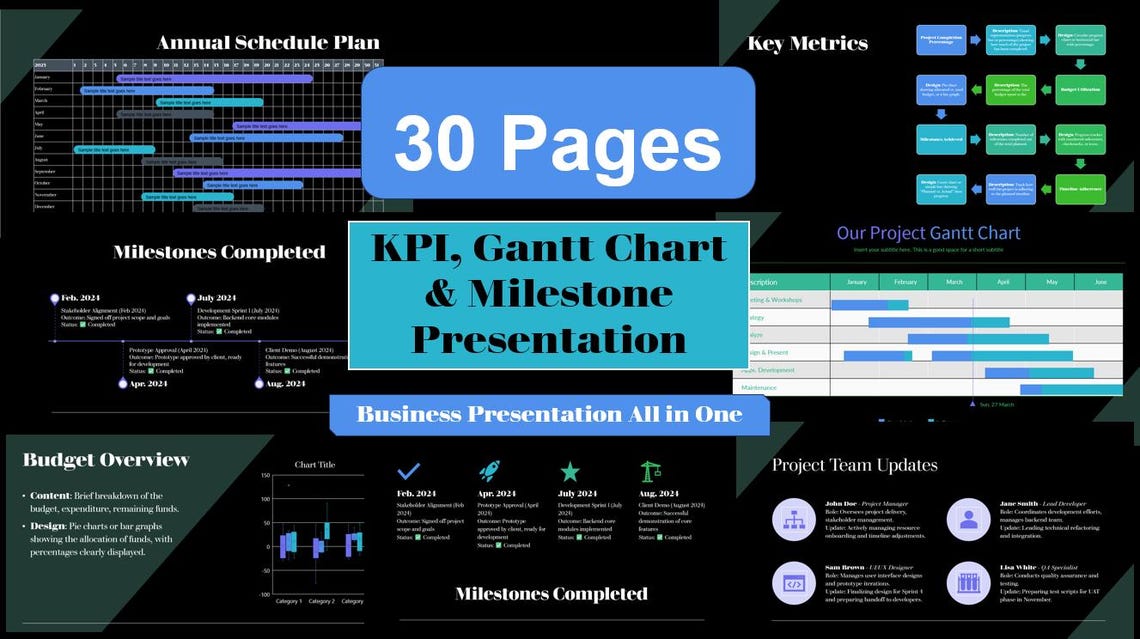 Professional Project Update Powerpoint Template | 30-slide KPI, Gantt ...