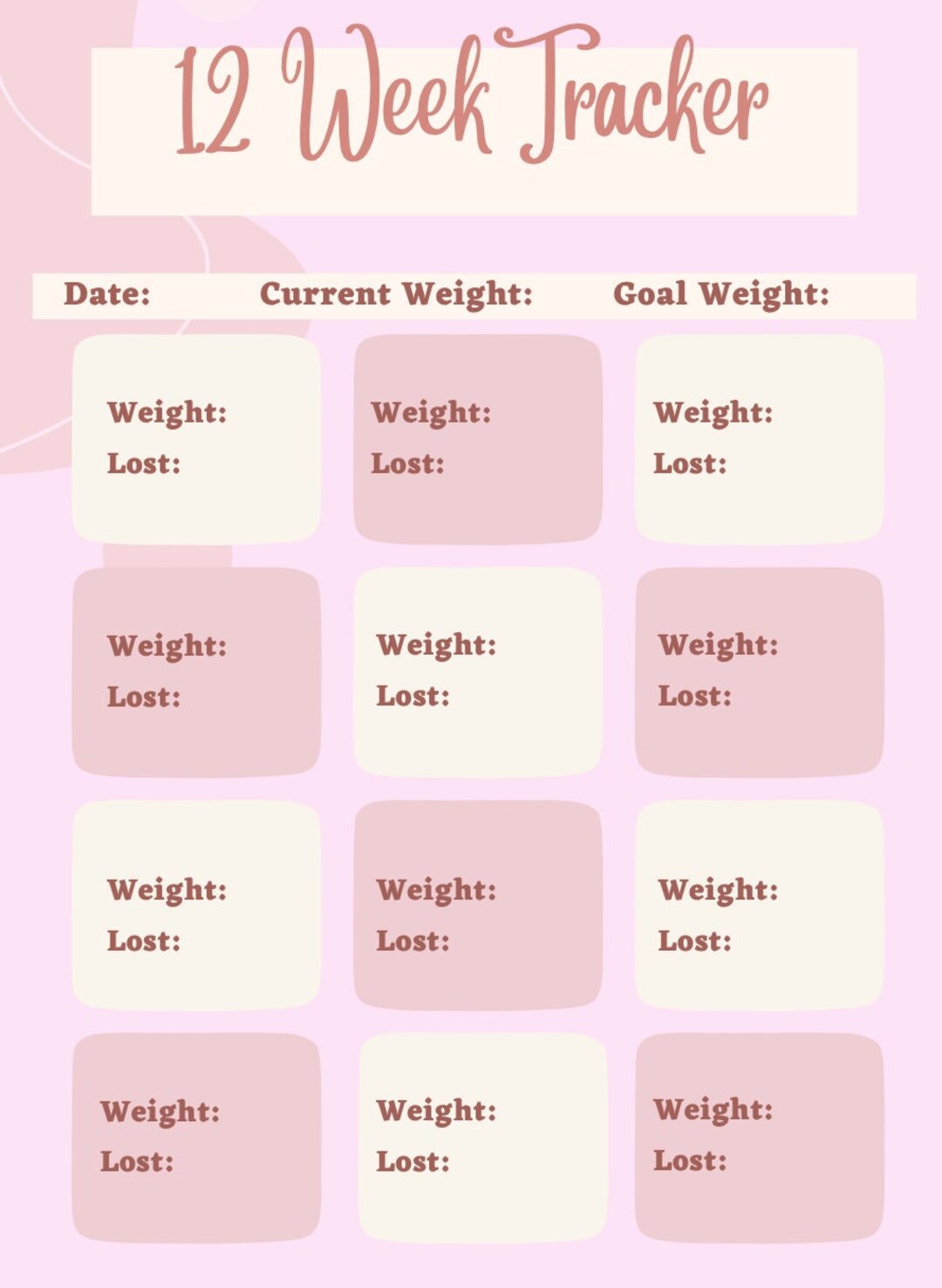 12 Week Weight Loss Tracker - Etsy