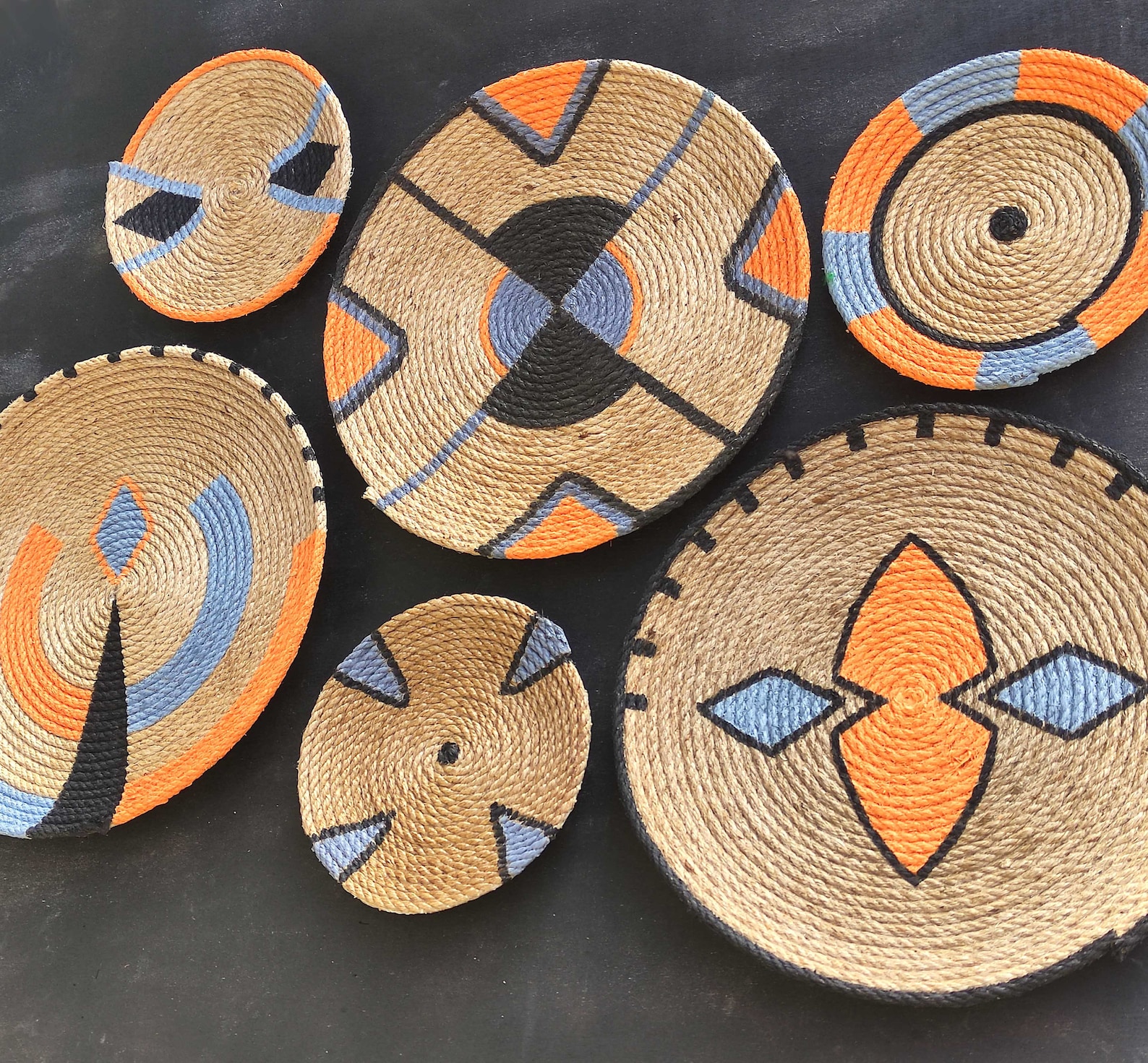 Wall Basket, Set of 6 Wall Basket, Wall Decor, Wall Art, Jute Wall ...