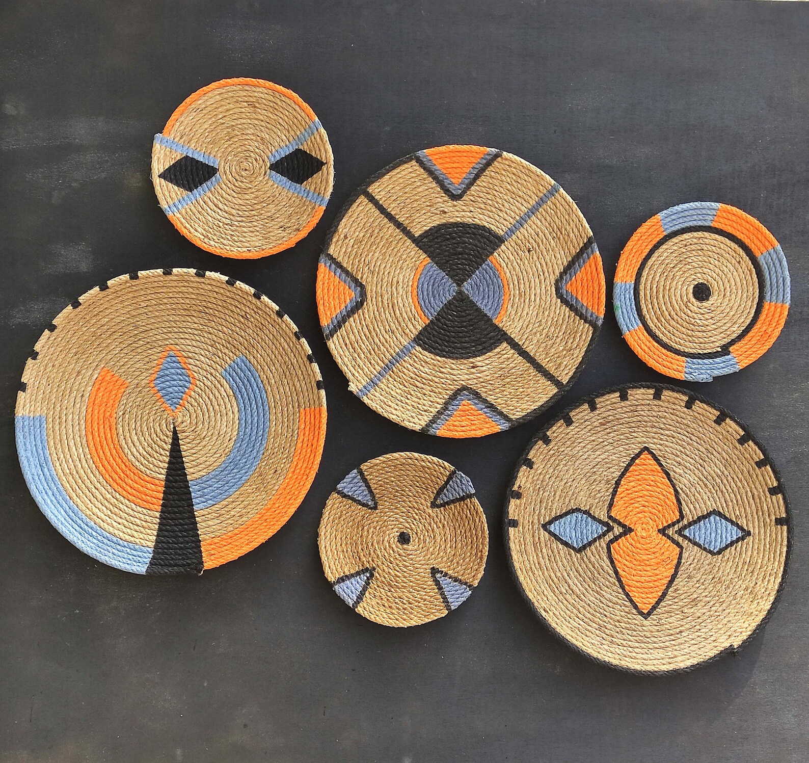 Wall Basket, Set of 6 Wall Basket, Wall Decor, Wall Art, Jute Wall ...