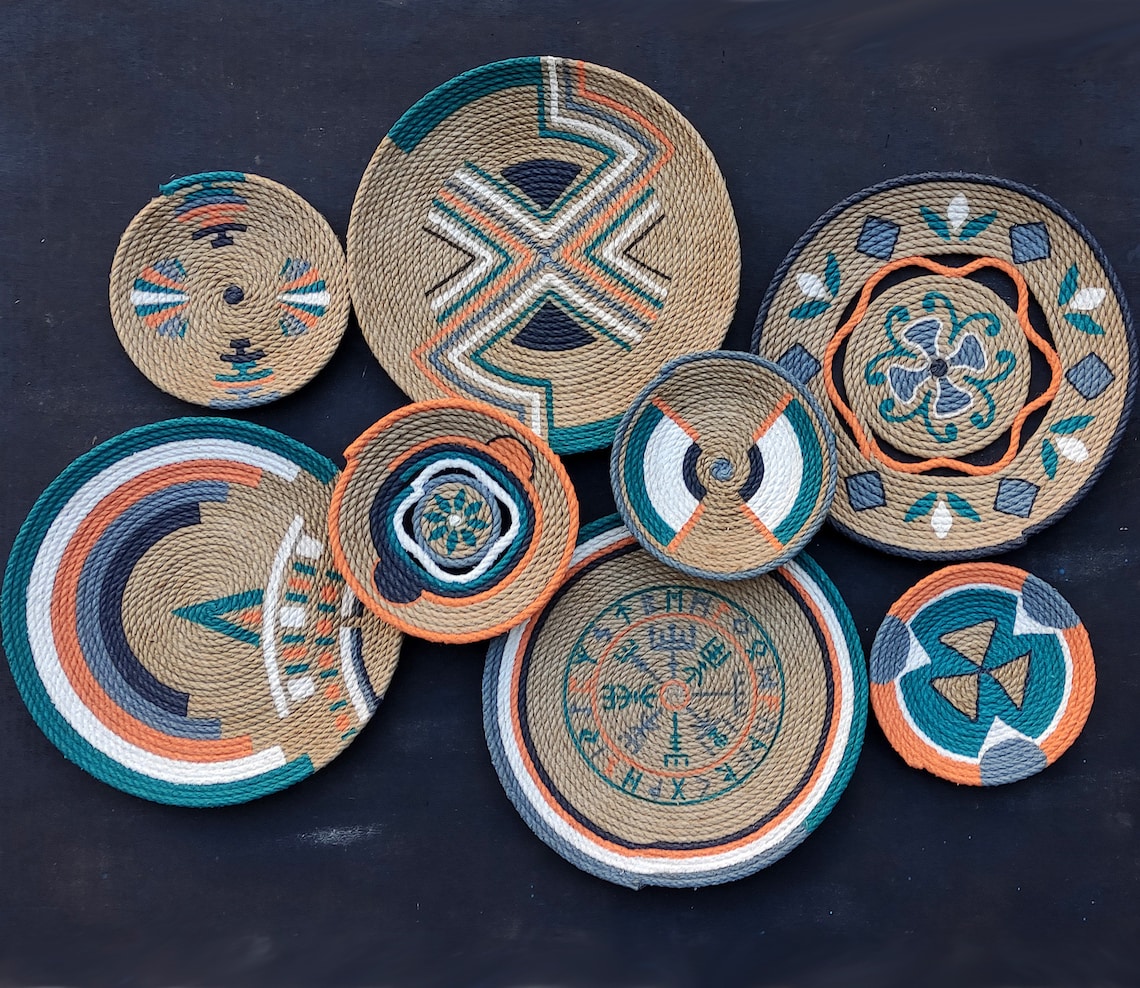 Set of 8 African Wall Basket, Wall Basket, Jute Wall Basket, African ...