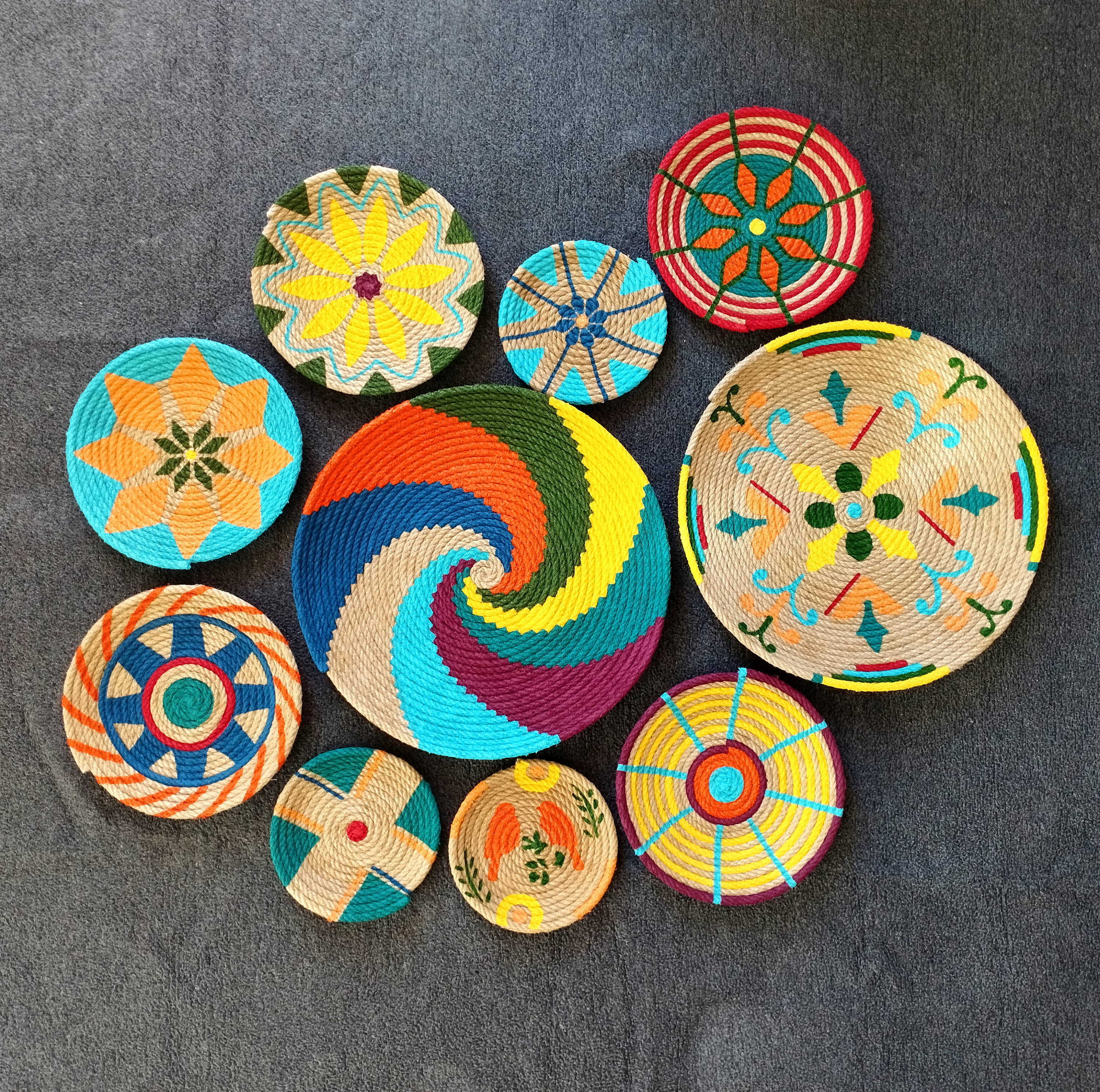 Colorful Jute Wall Basket Set, Boho Wall Decor, Handwoven Plates ...