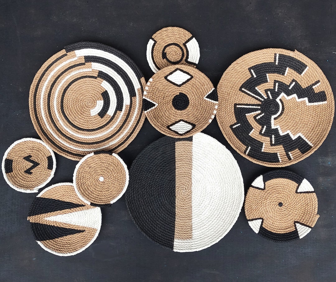 African Baskets, Set of 9 African Wall Plate, Wall Plates, Wall Basket ...