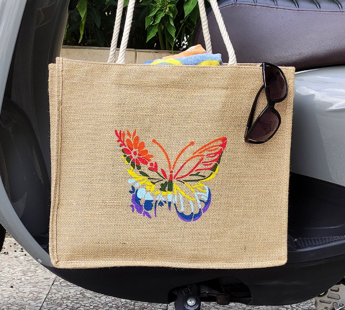 Hand Painted Bag, Jute Bag, Beach Bag, Eco Friendly Bag, Saddlebag ...