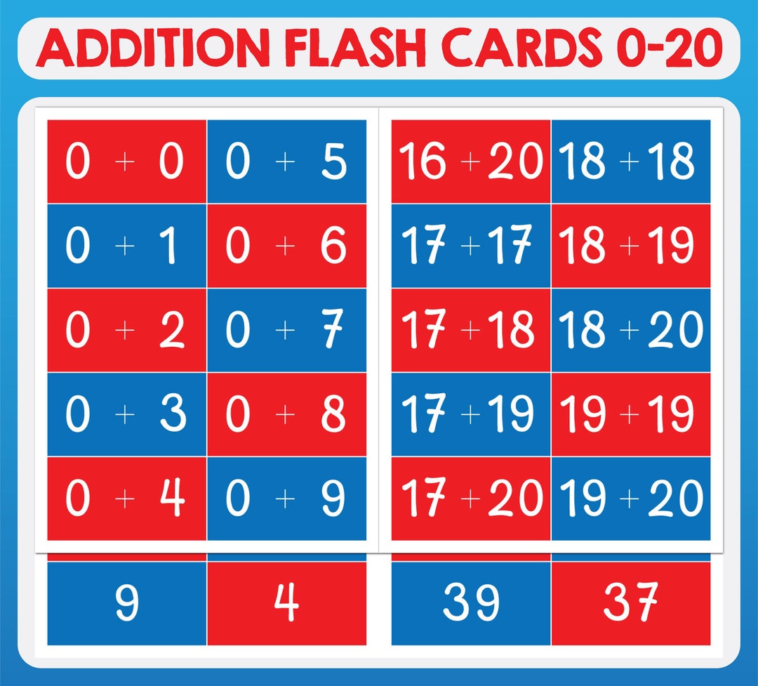 Printable Mini Addition Flashcards 0-20 With Answers on Back - Etsy