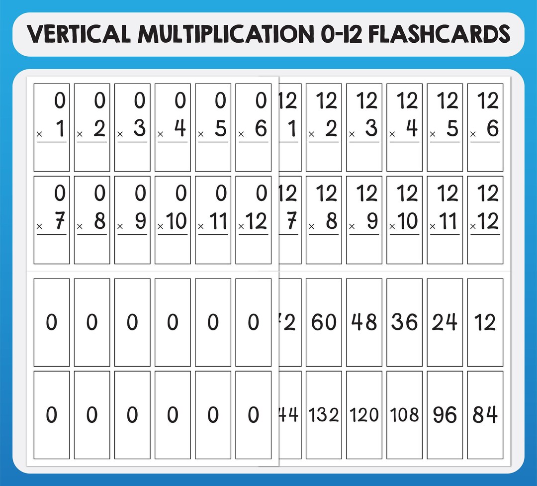 Vertical Multiplication 0-12 Flashcards With Answers on Back - Etsy