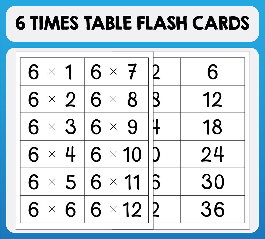 6 Times Multiplication Table Flash Cards With Answers on Back - Etsy