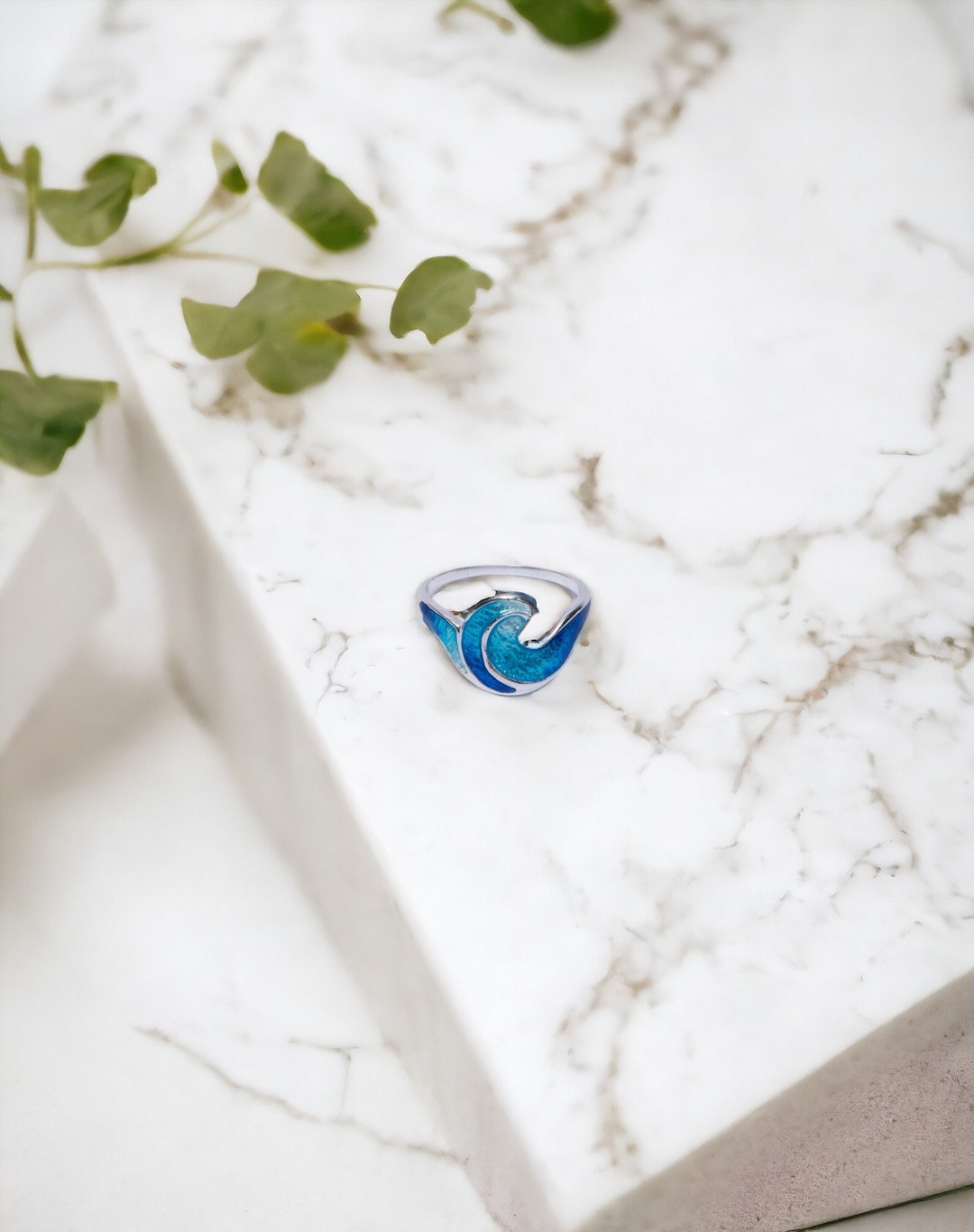 925 Silver Ring, Sea Wave Ring, Blue Enamel Ring, Wave Design Ring ...