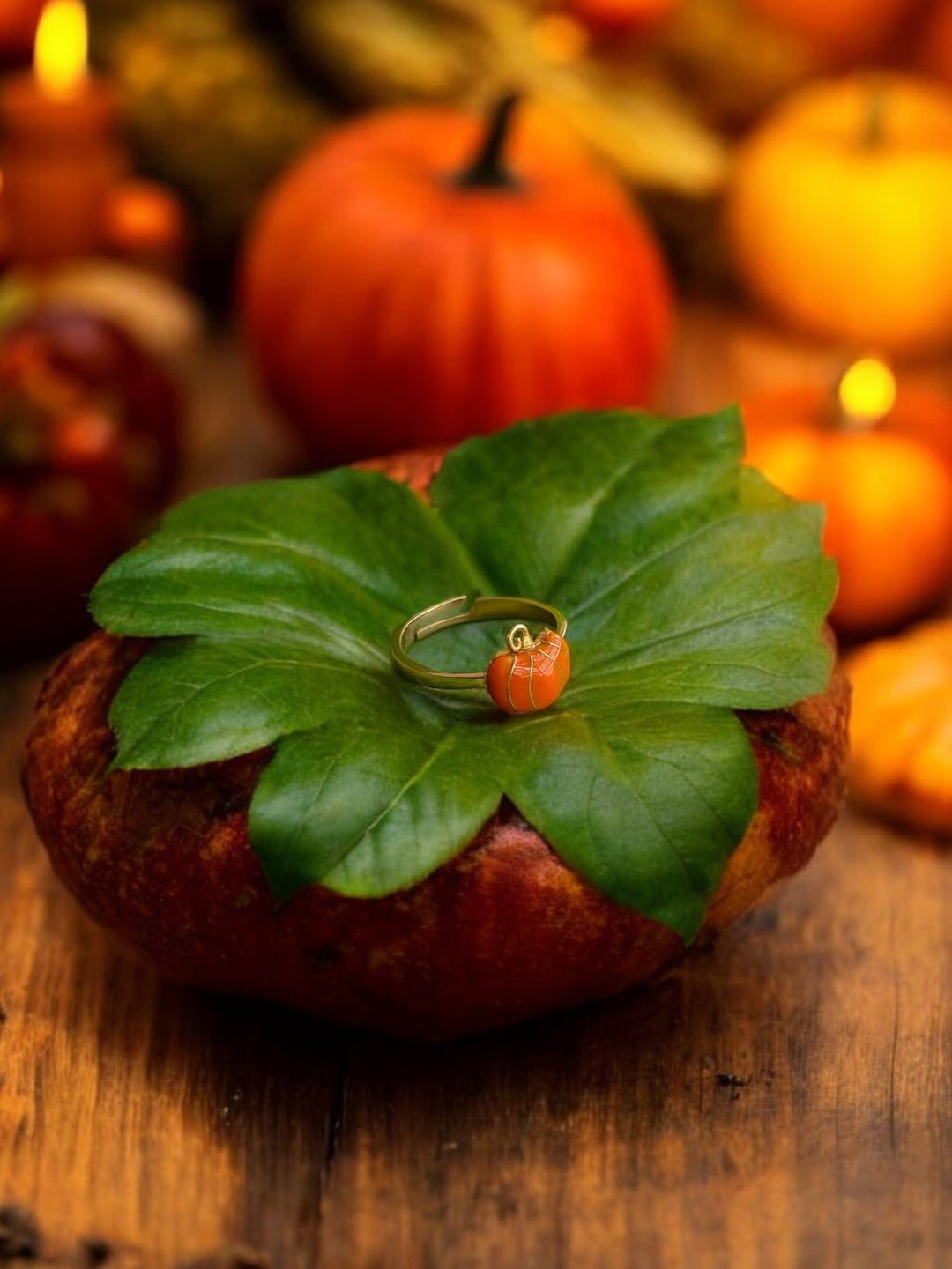 Fall Pumpkin Ring, 925 Silver Pumpkin Ring With Orange Enamel, 18K Gold ...