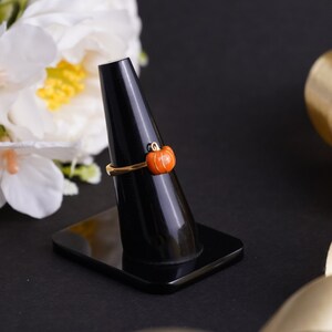 Fall Pumpkin Ring, 925 Silver Pumpkin Ring With Orange Enamel, 18K Gold ...