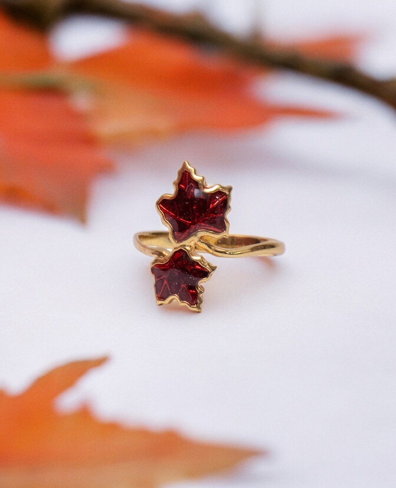 925 Silver Maple Leaf Ring: Red Enamel Autumn Jewelry - Etsy