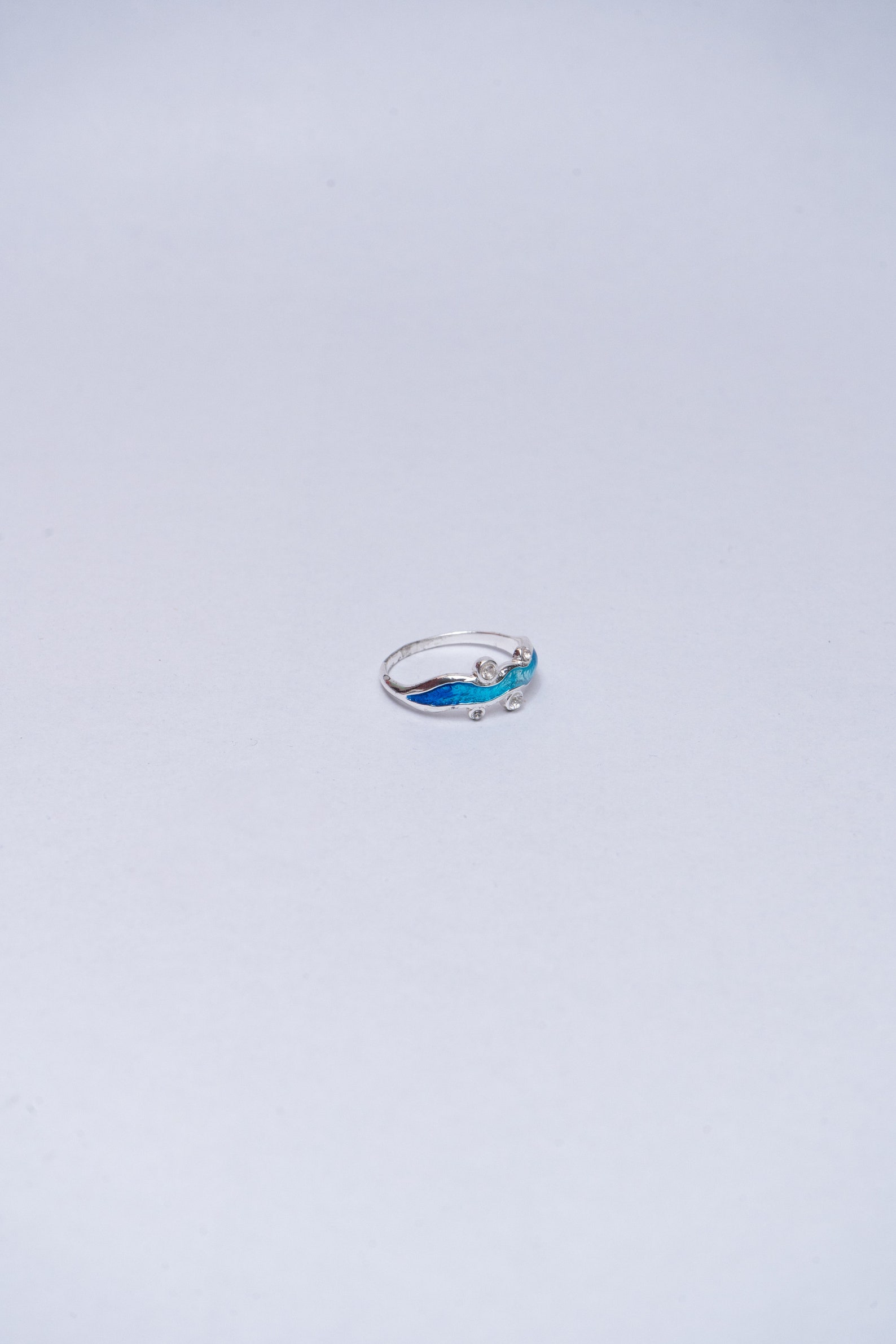 925 Silver Ring, Sea Wave Ring, Blue Enamel Ring With White C Z Stone ...