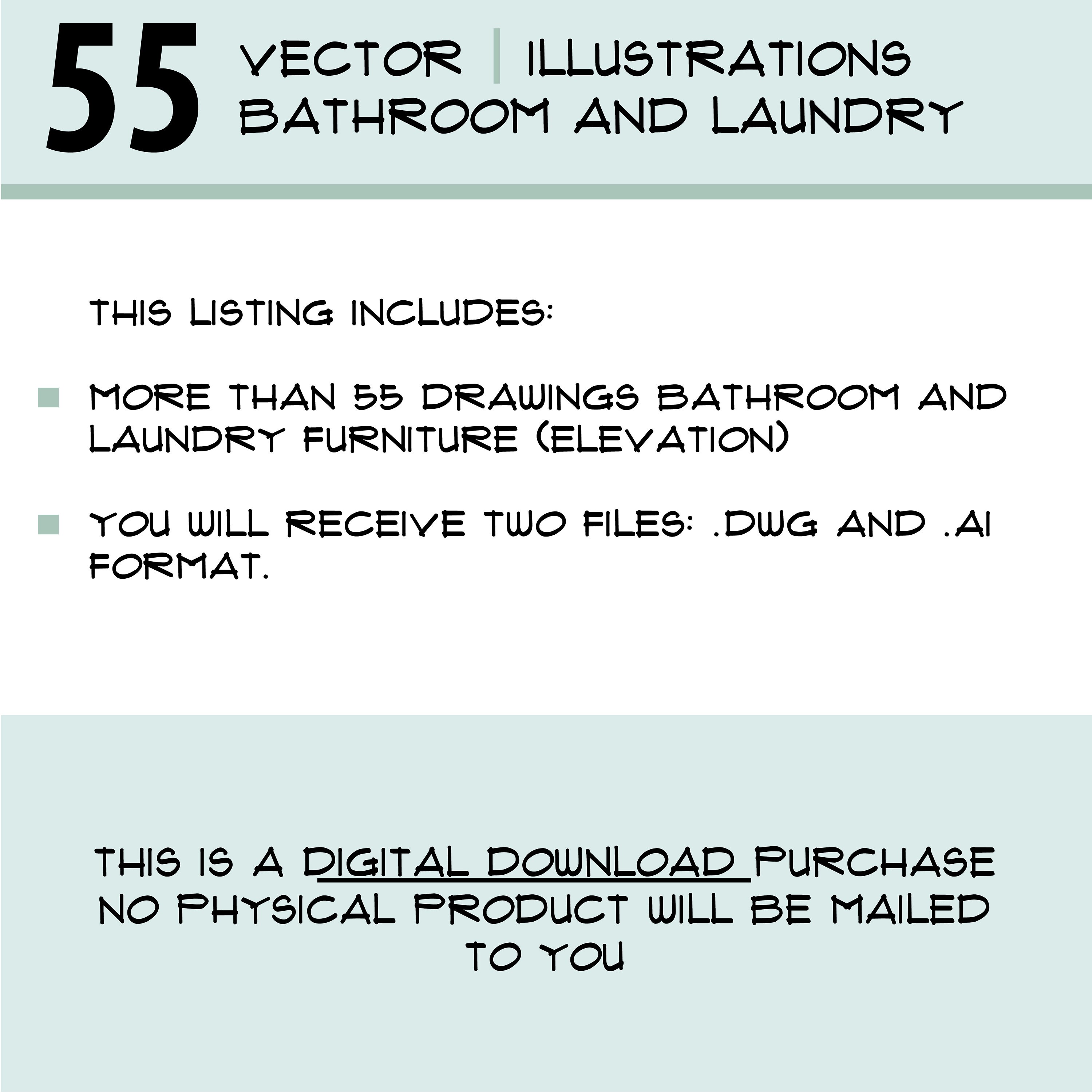 Furniture Drawings Bathroom and Laundry, Vector Illustration, Elevation ...