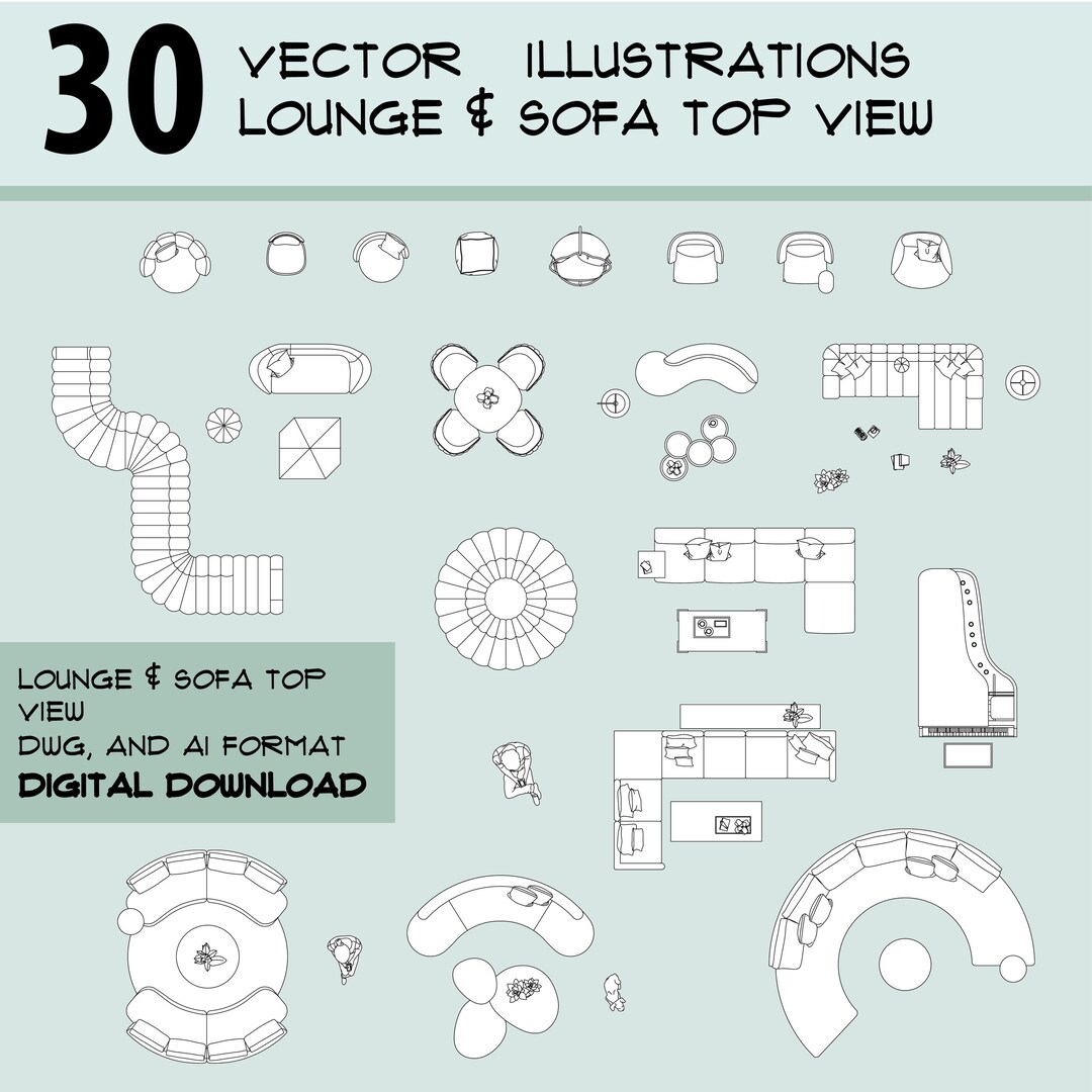 Lounge Furniture Sofa Top View, Vector Illustration, DWG-AI-PNG Format ...