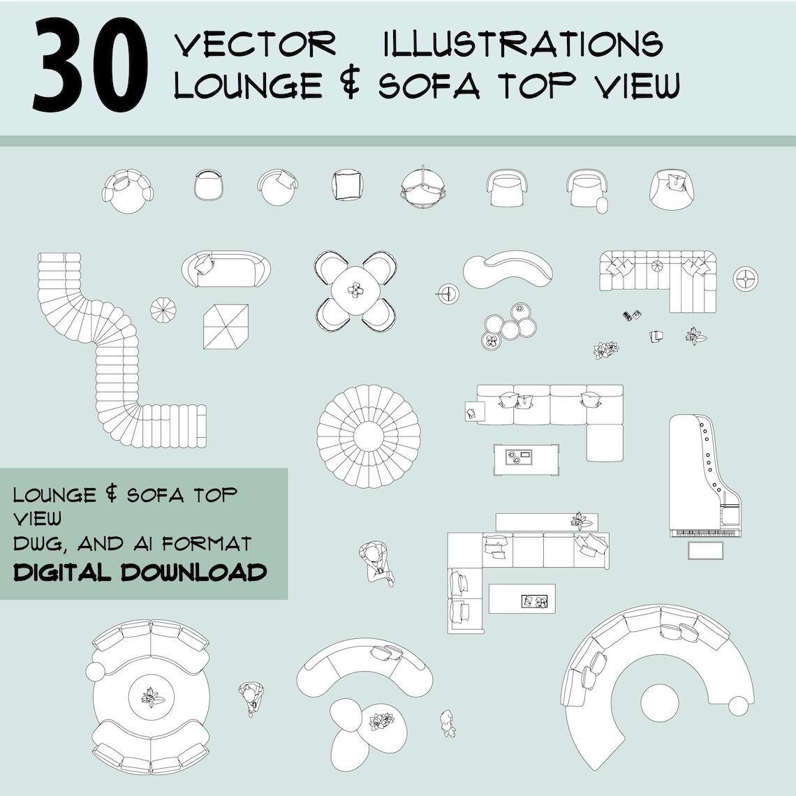 Lounge Furniture Top View Illustrations, CAD Drawing (digital Download ...