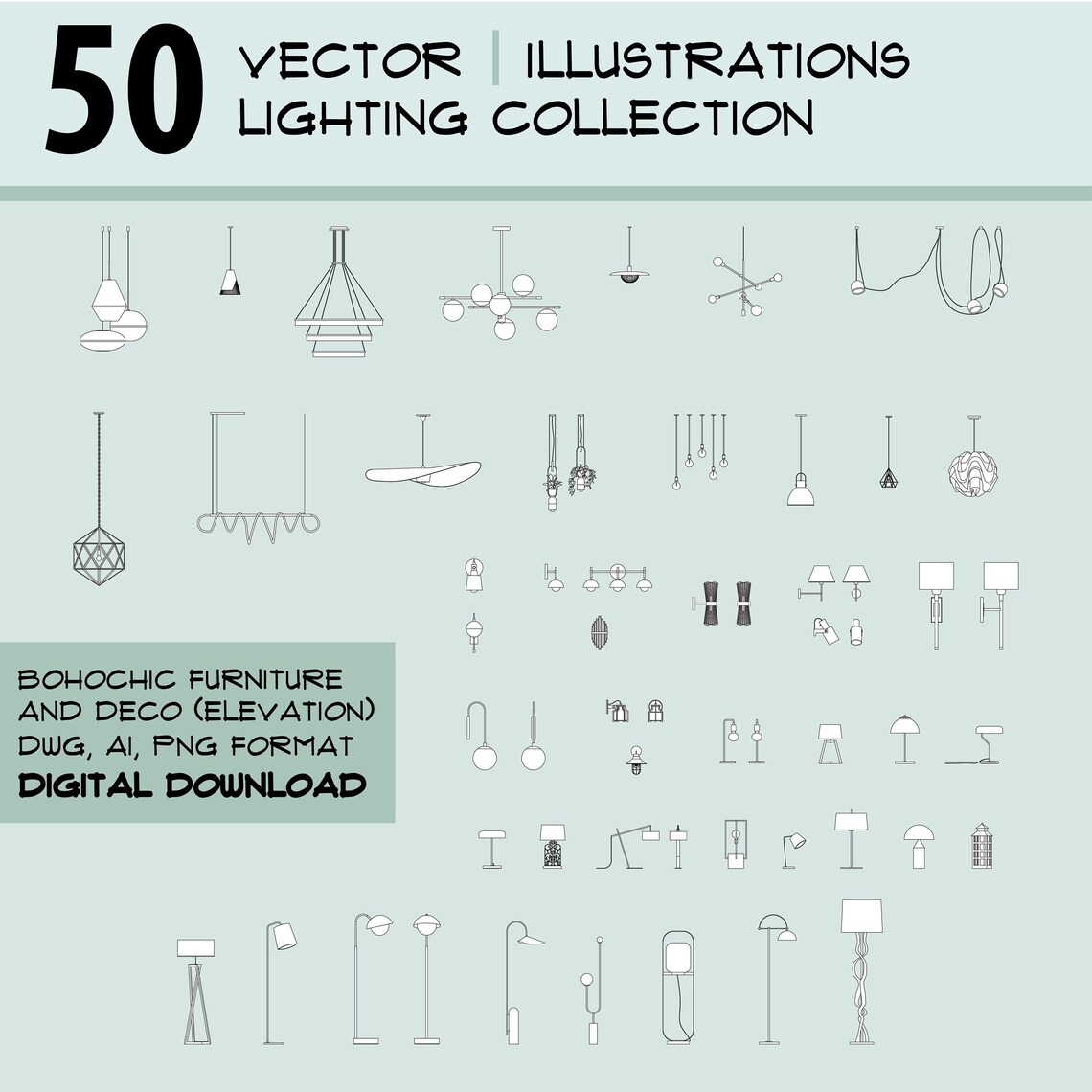 Lighting Collection Vector Illustrations, Architecture Decor (digital ...