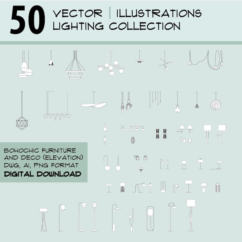 Furniture Drawings Lighting Colllection, Vector Illustration, Elevation ...