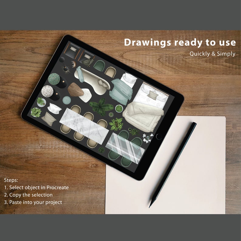 Furniture and Decor Illustration, Procreate Digital Art, Top View ...