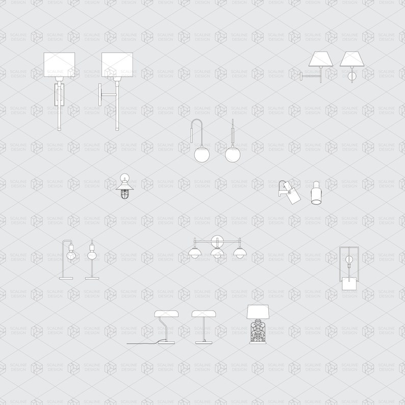 Furniture Drawings Lighting Colllection, Vector Illustration, Elevation ...