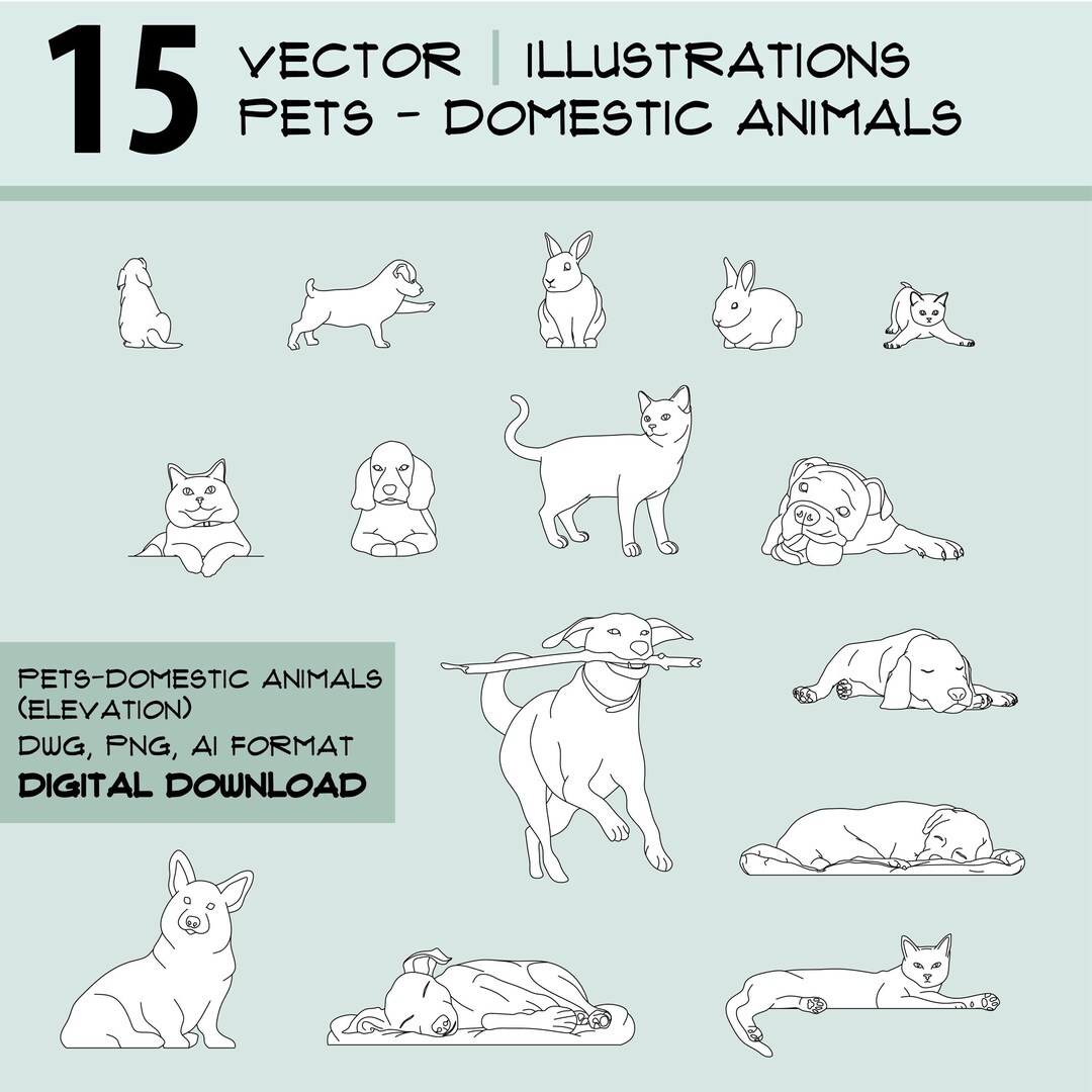 Drawings Pets Domestic Animals, Vector Illustration, Elevation, DWG PNG ...