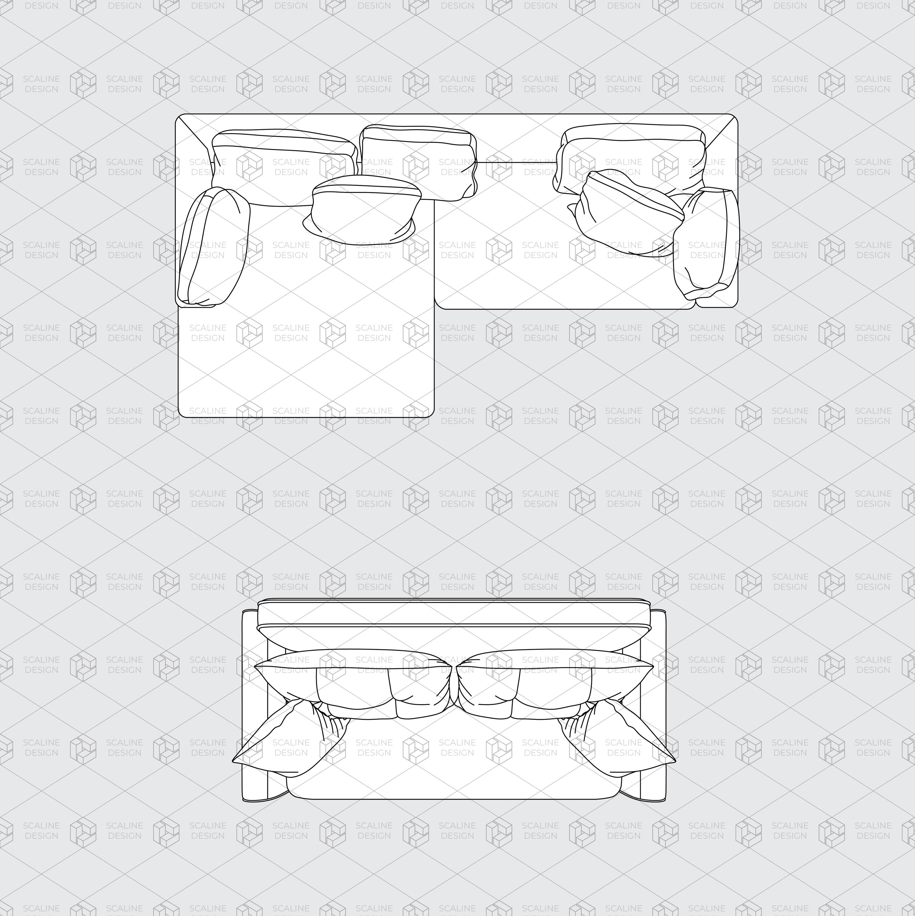 Sofa and Chair Furniture Top View, Vector Illustration, DWG PNG AI ...