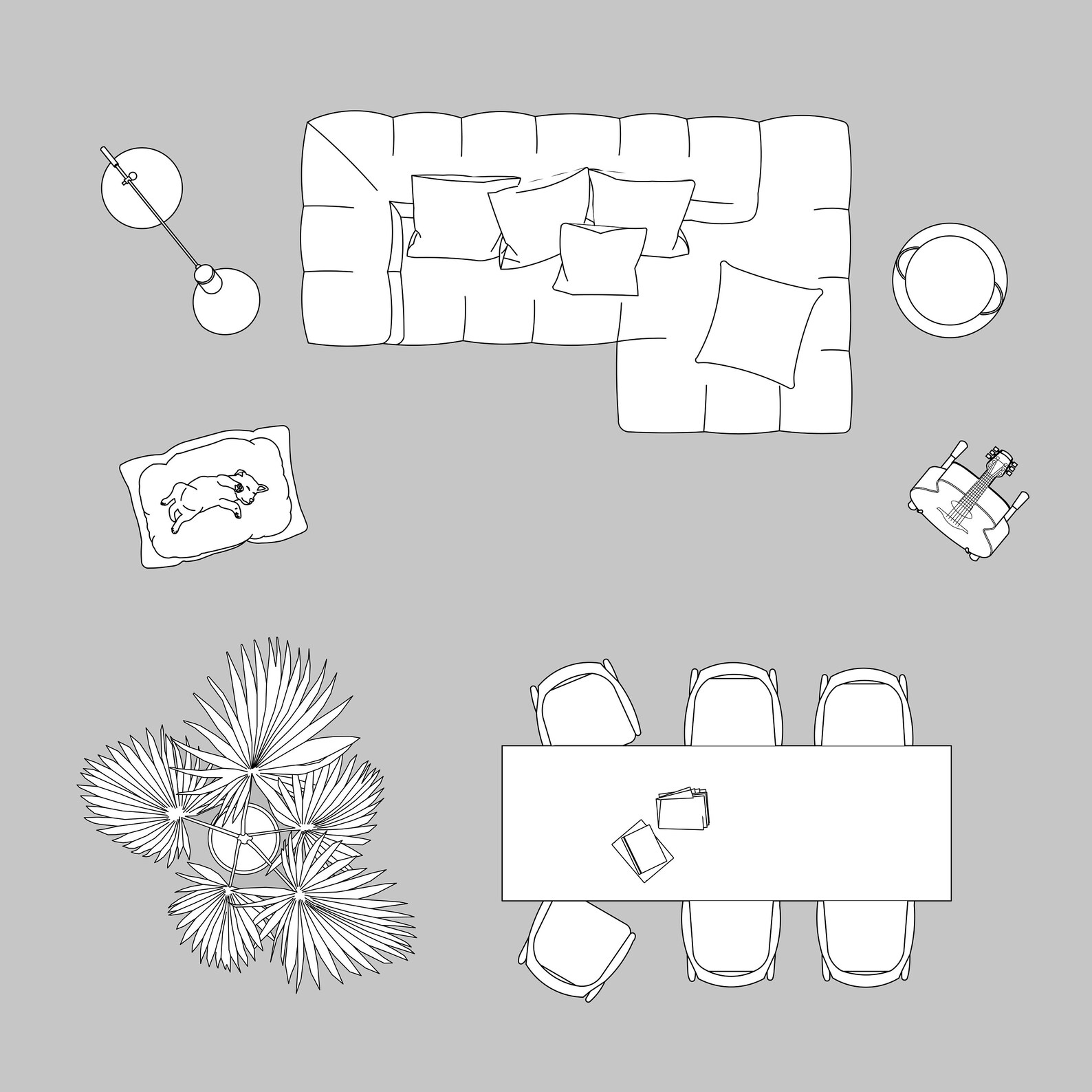 Living Room Furniture and Decoration, Vector Illustration, Top View ...