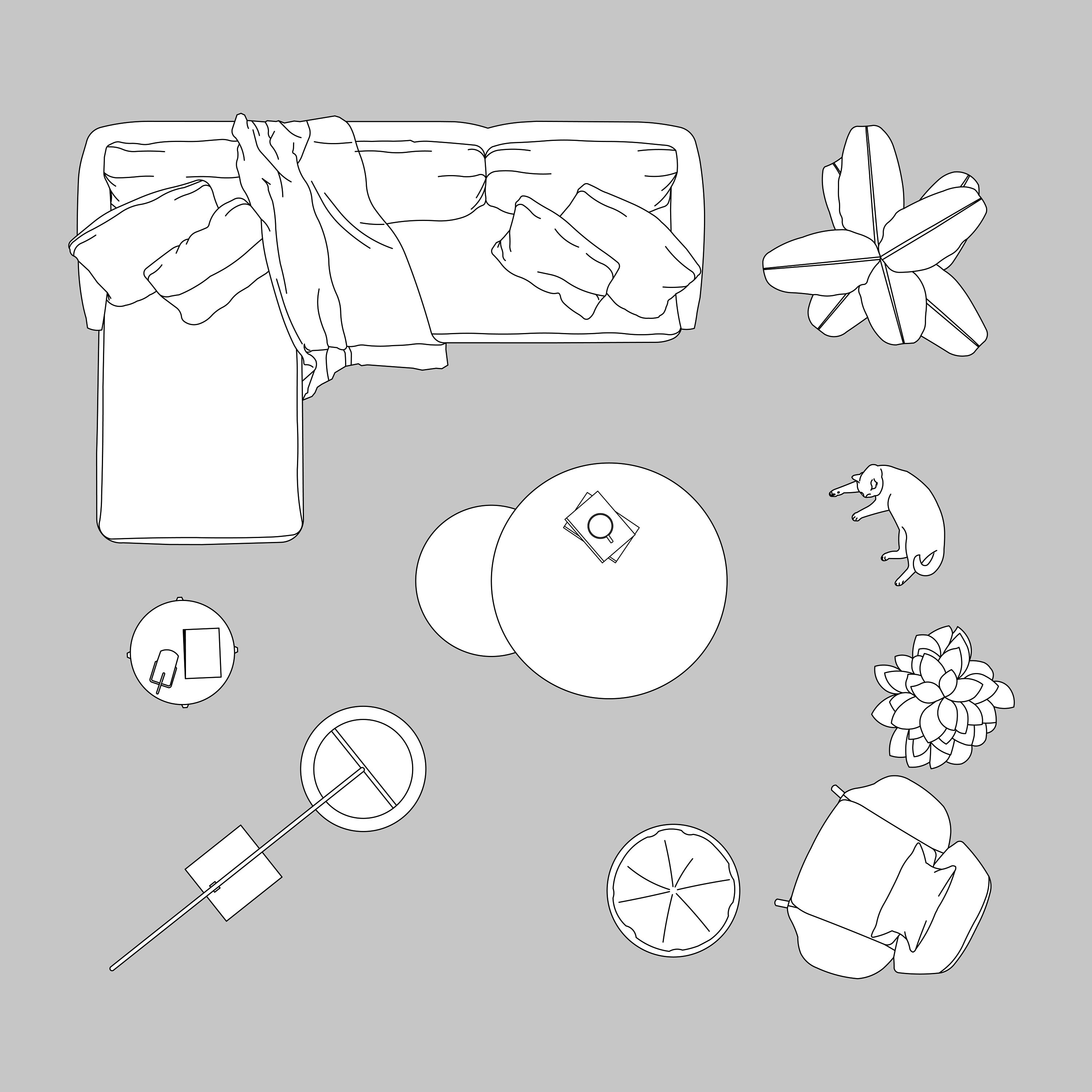 Living Room Furniture and Decoration, Vector Illustration, Top View ...