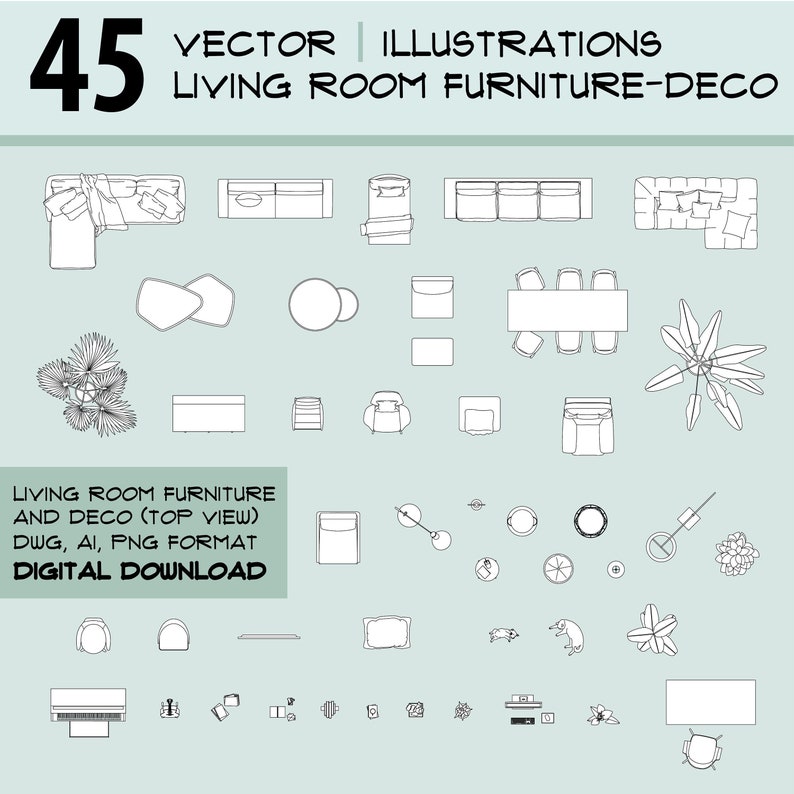 Living Room Furniture and Decoration, Vector Illustration, Top View ...