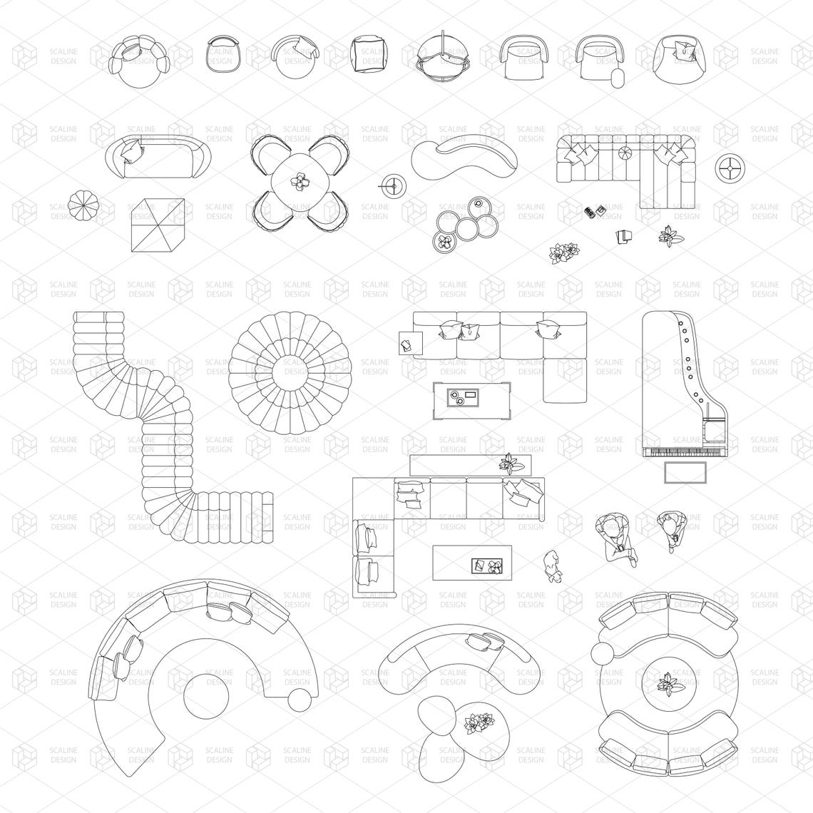 Lounge Furniture Top View Illustrations, CAD Drawing (digital Download ...