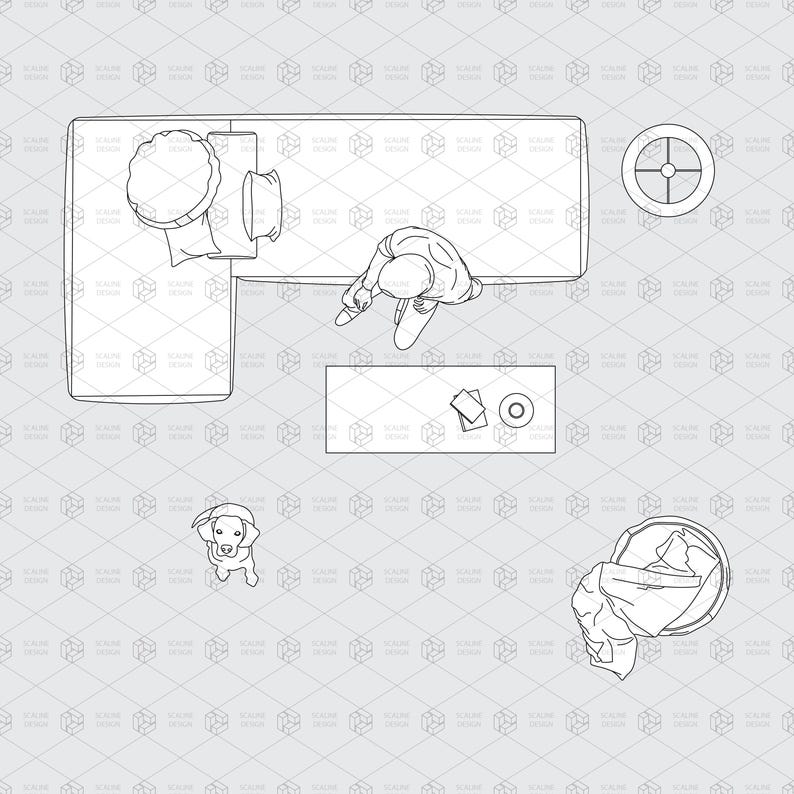 Living Room and Lounge Furniture, Vector Illustration, Top View, DWG-AI ...