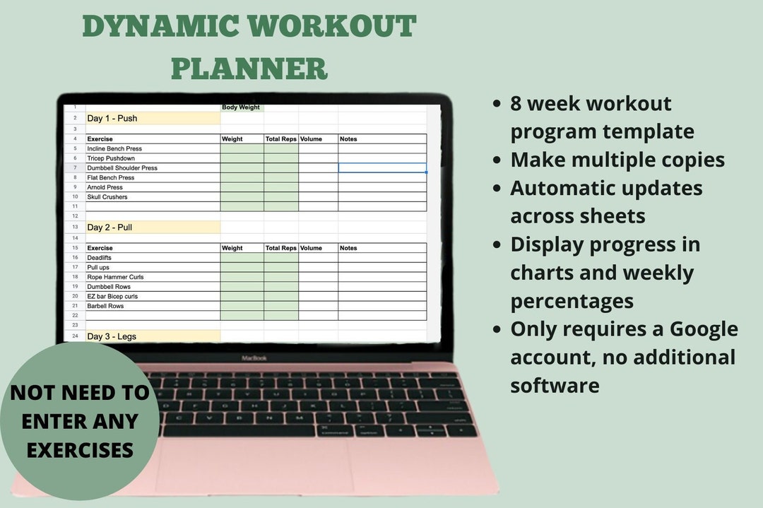 Automatic Spreadsheet Workout/fitness Planner With Google Sheets ...