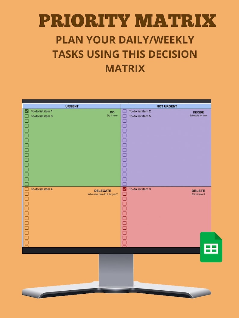 Eisenhower Matrix | Decision Matrix | Priority Matrix | Daily/weekly ...