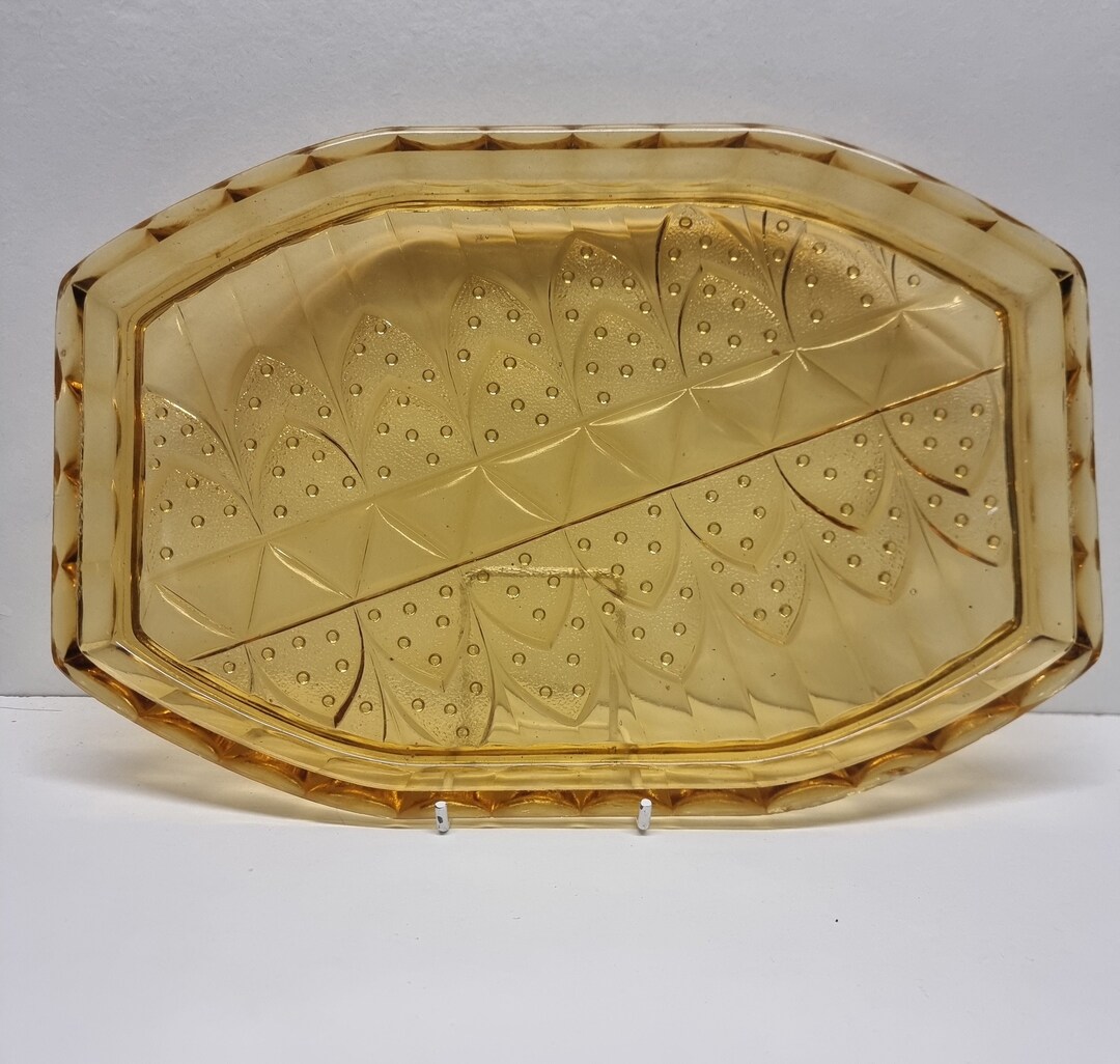 Amber Glass Vanity Table Vanity Set Glass Large Dish, Vintage Amber ...