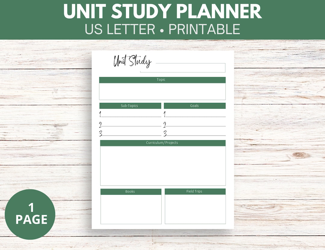 Printable Unit Study Planner| Homeschool Unit Study Planner| 1 Page ...