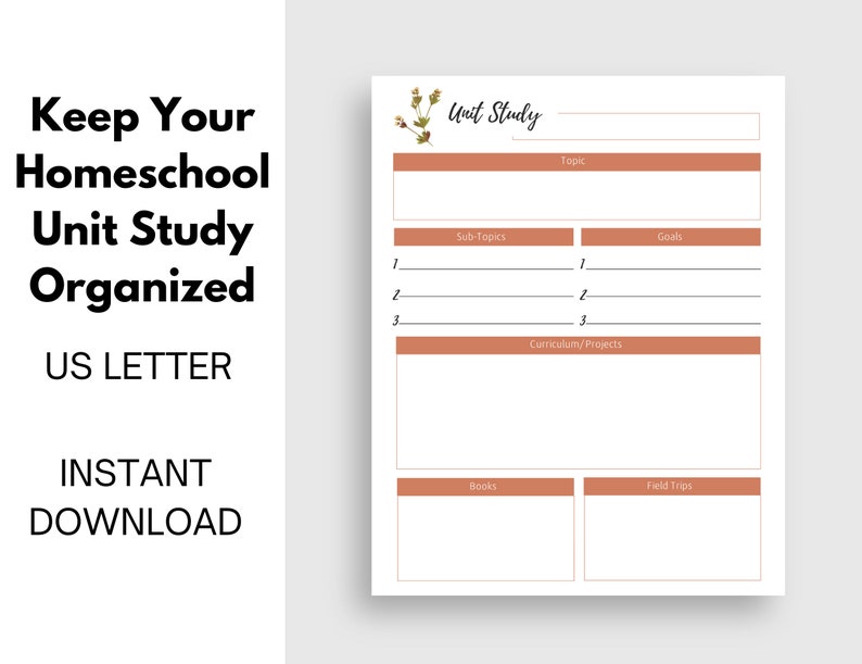 Printable Unit Study Planner| Homeschool Unit Study Planner| 1 Page ...